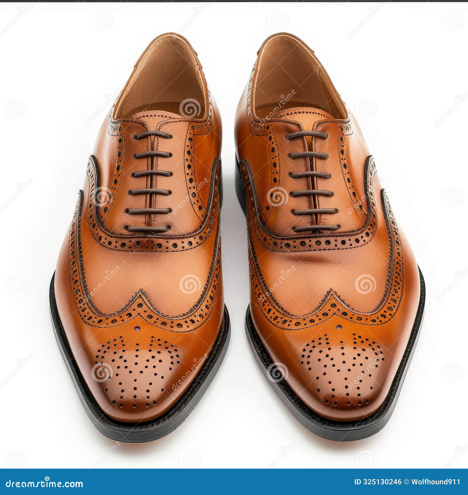 Classic Brown Leather Brogue Shoes with Wingtip Design, Isolated on ...