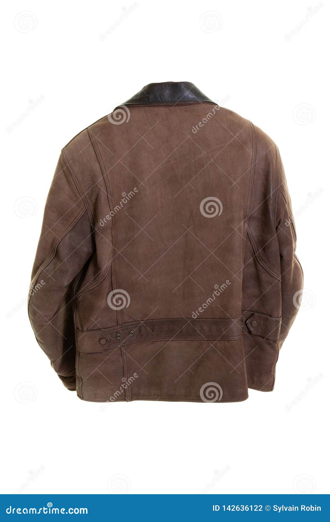 Classic Brown Used Leather Bikers Jacket Shot from Rear Back View Stock ...