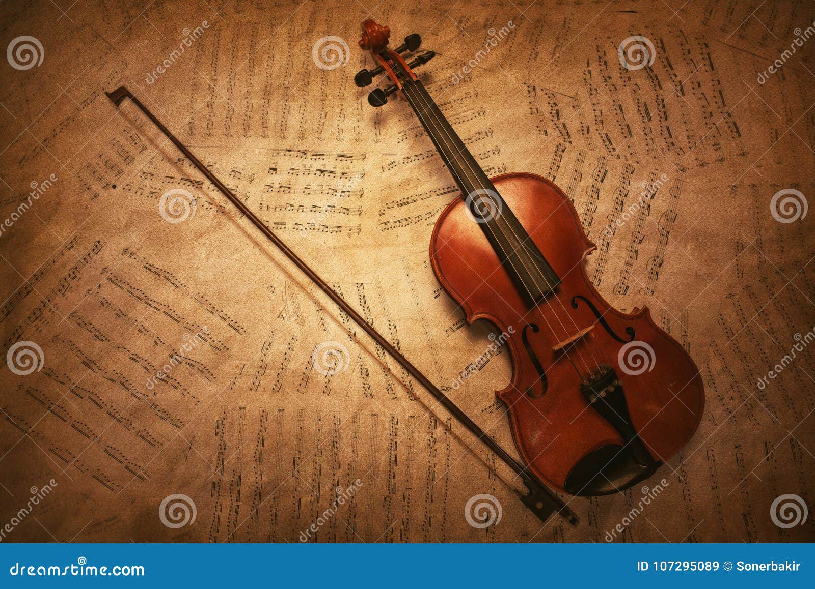 Classic Vintage Violin on the Sheet Music. Stock Image - Image of ...