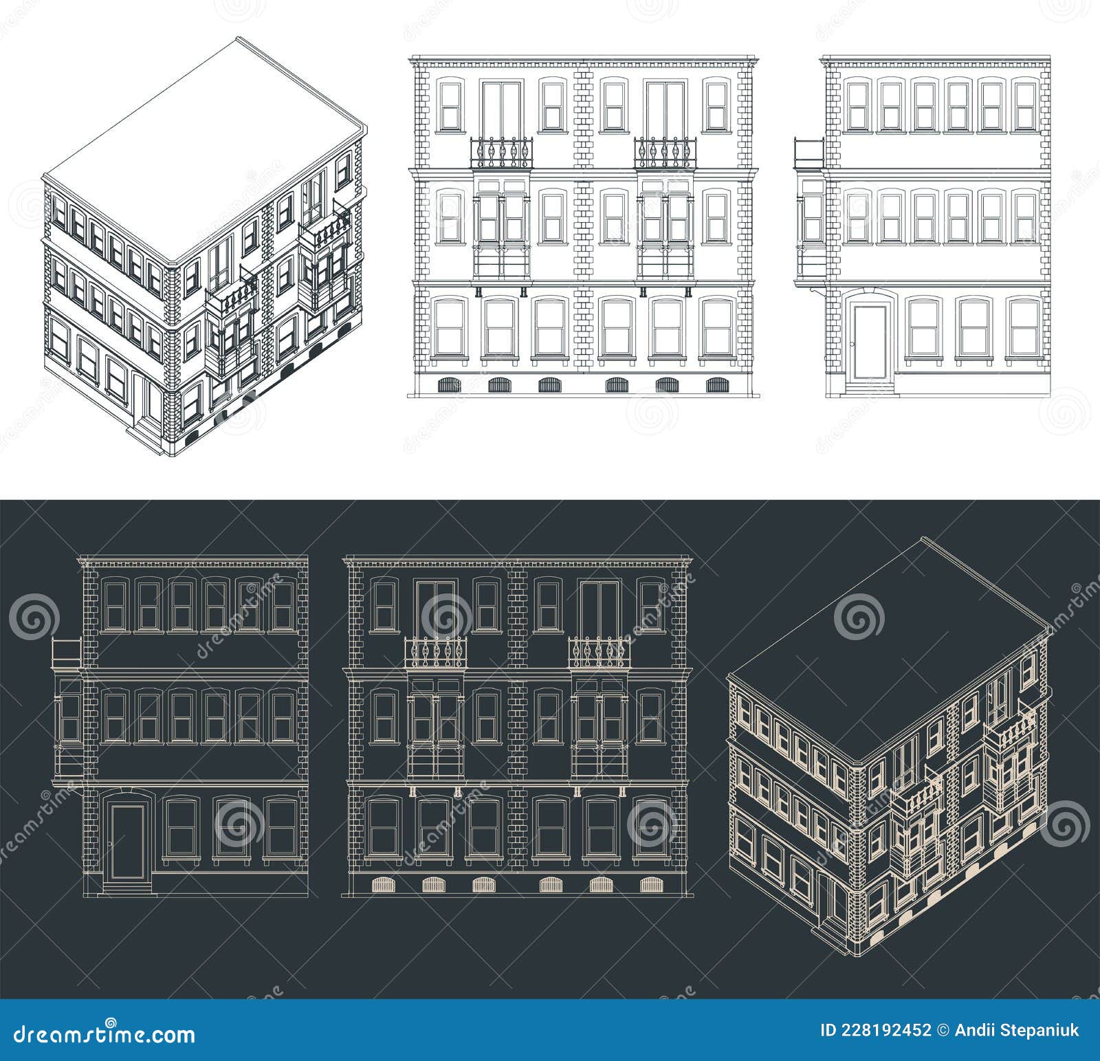 Classic Building Blueprints Stock Vector - Illustration of academic ...