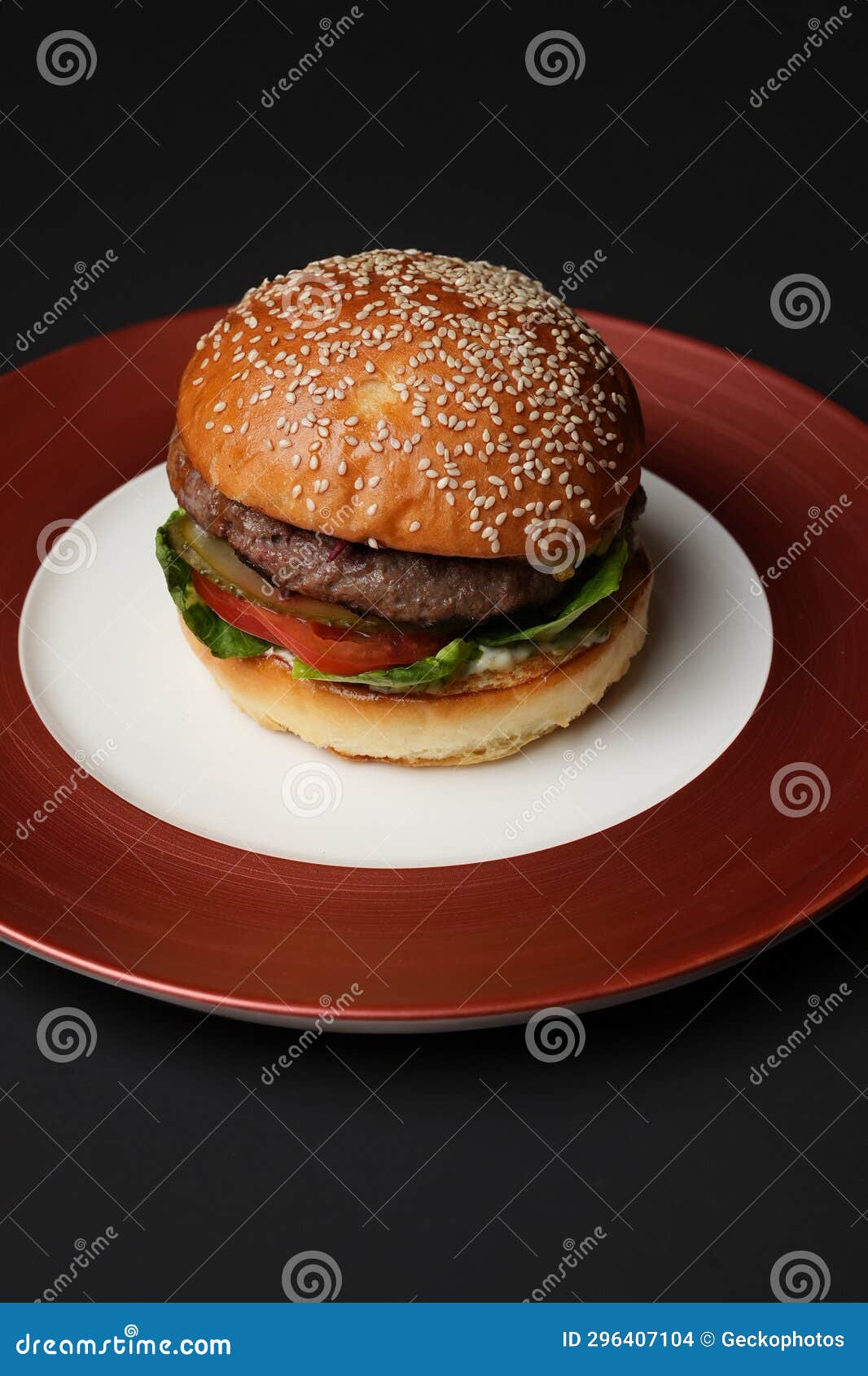 Classic Burger on Black Background with Copy Space Stock Photo - Image ...