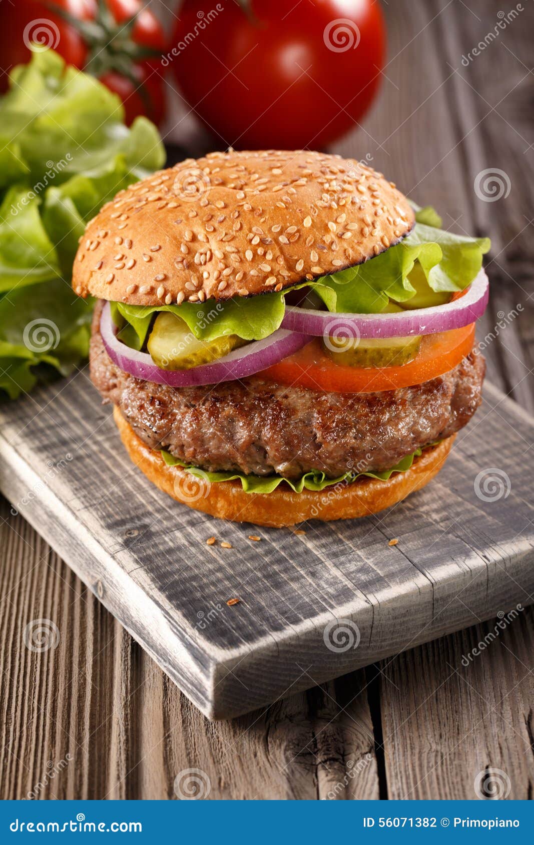 Classic Burger close up. stock photo. Image of tomato - 56071382