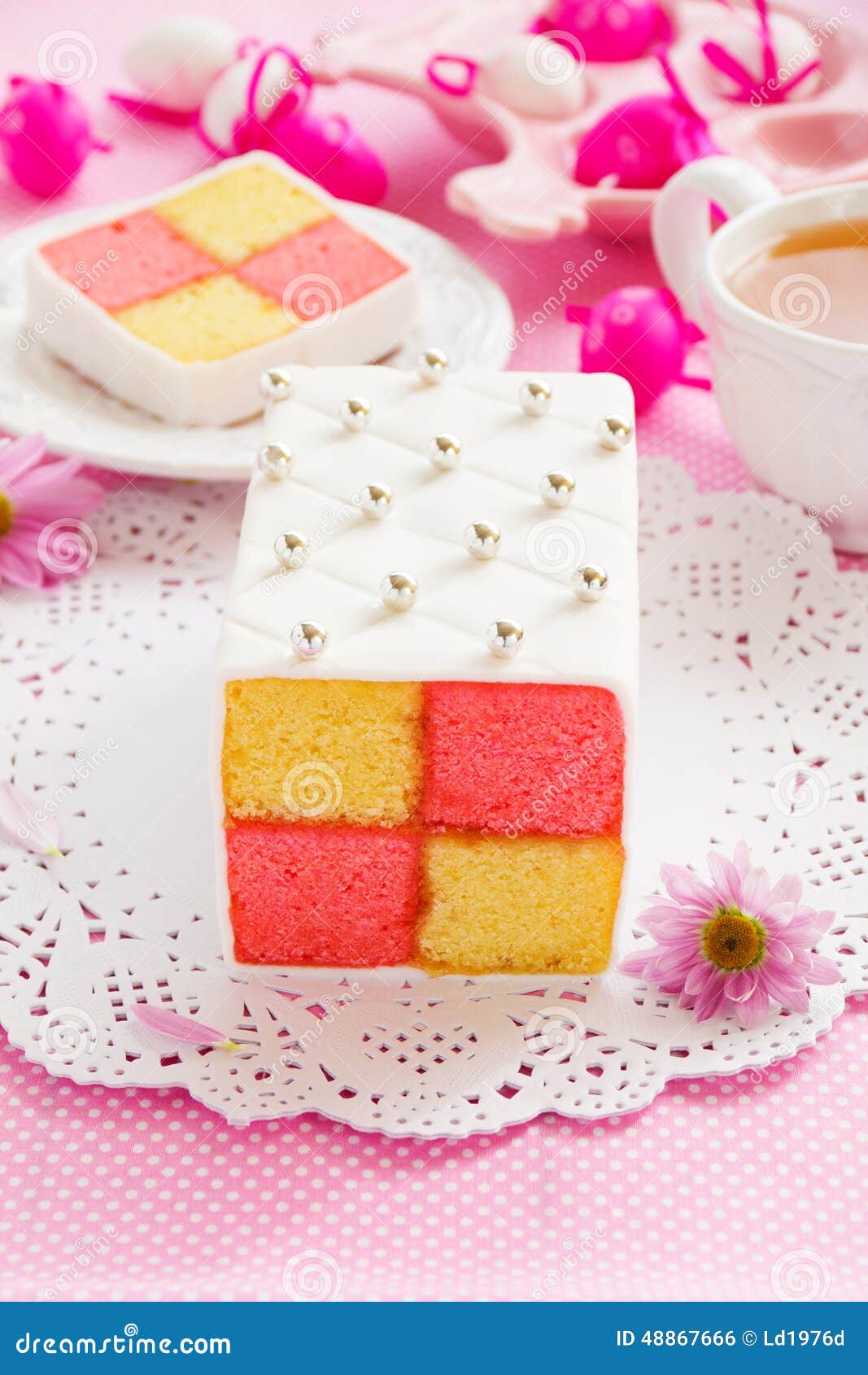 Classic Cake Biscuit Battenberg Stock Photo - Image of check, sugar ...