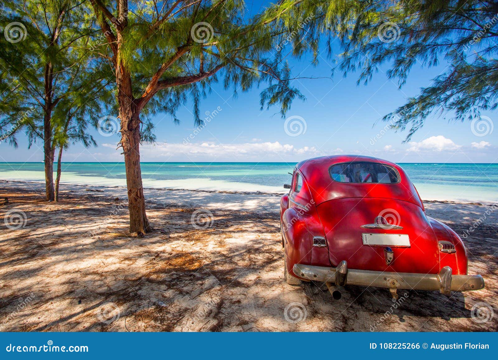 Classic Car on a Beach in Cuba Stock Photo - Image of america, green ...