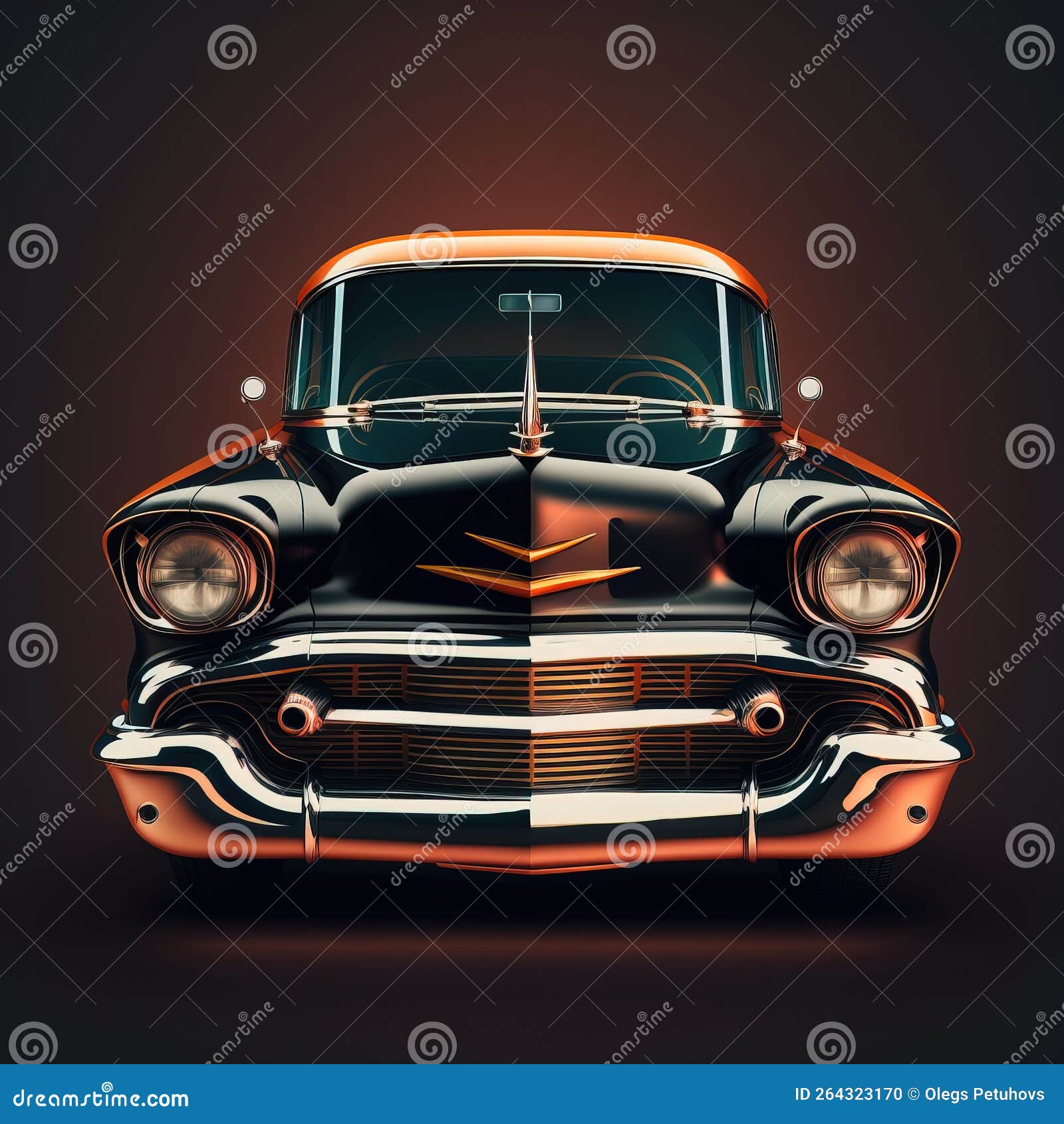 A Classic Car with a Black and Orange Stripe on the Front of it S Hood ...