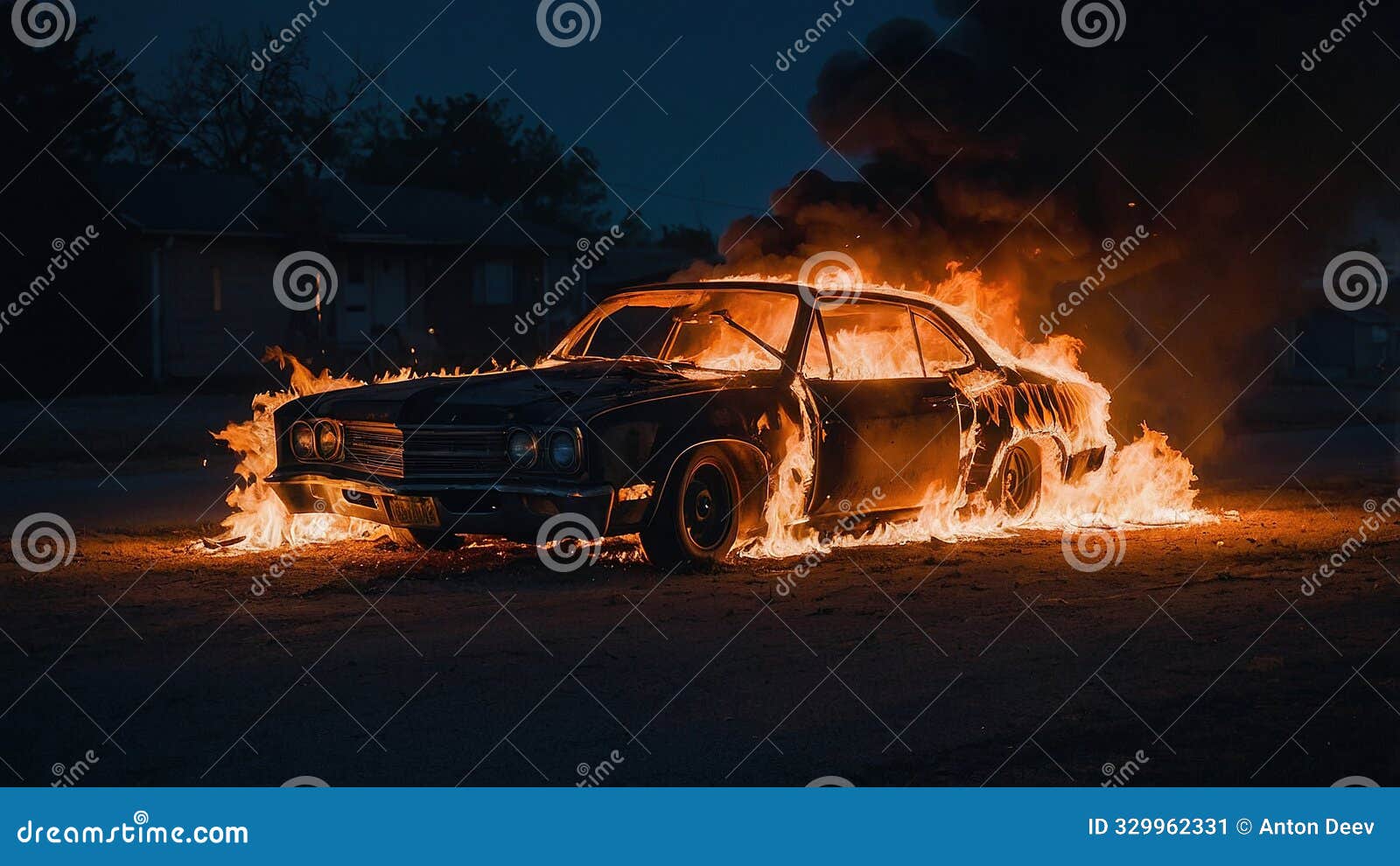A Classic Car Burning in the Desert at Night Stock Image - Image of ...
