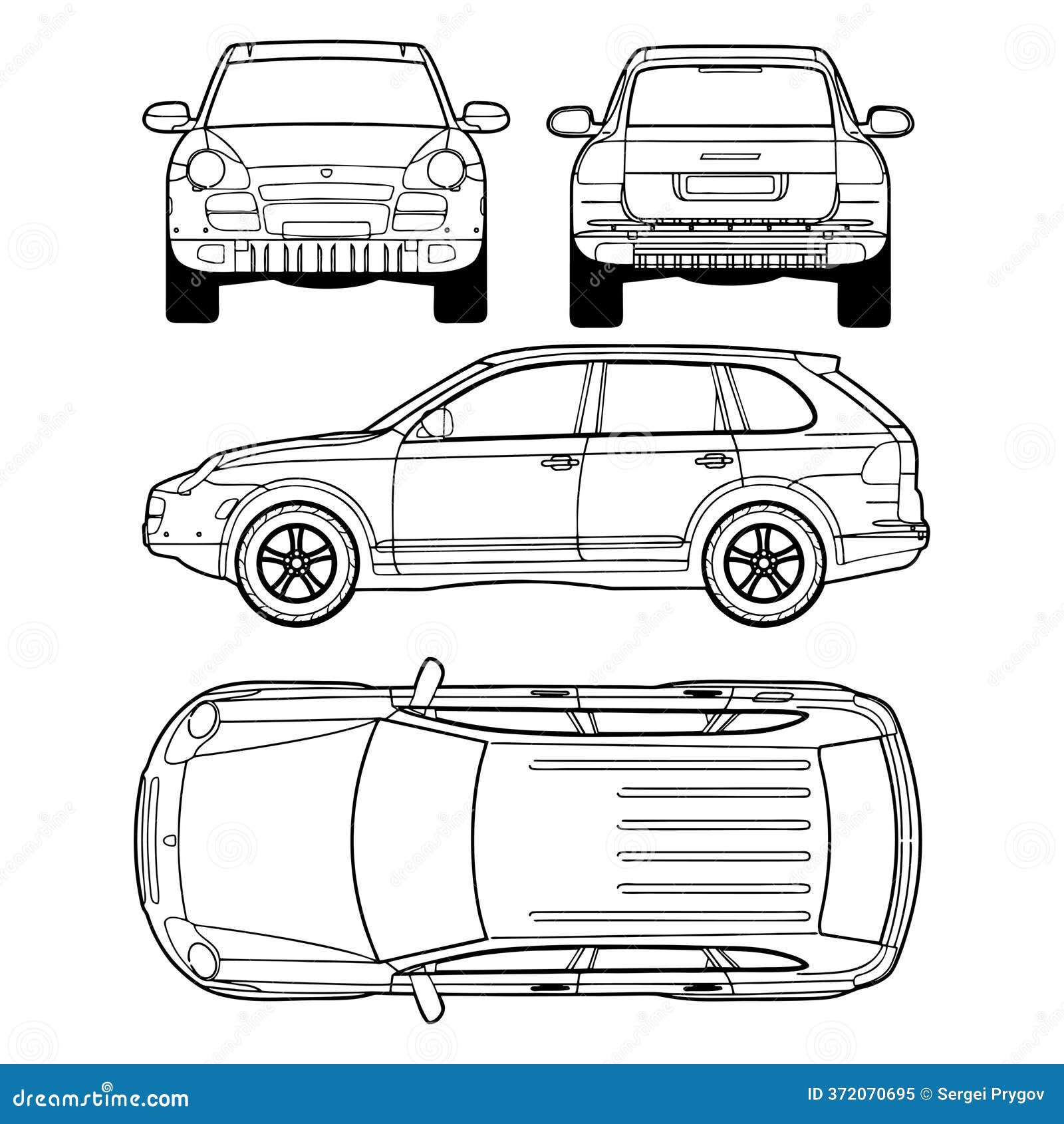 Classic Car Cayenne - Vector Drawing 4 Camera Angles, 4 Views Vector ...