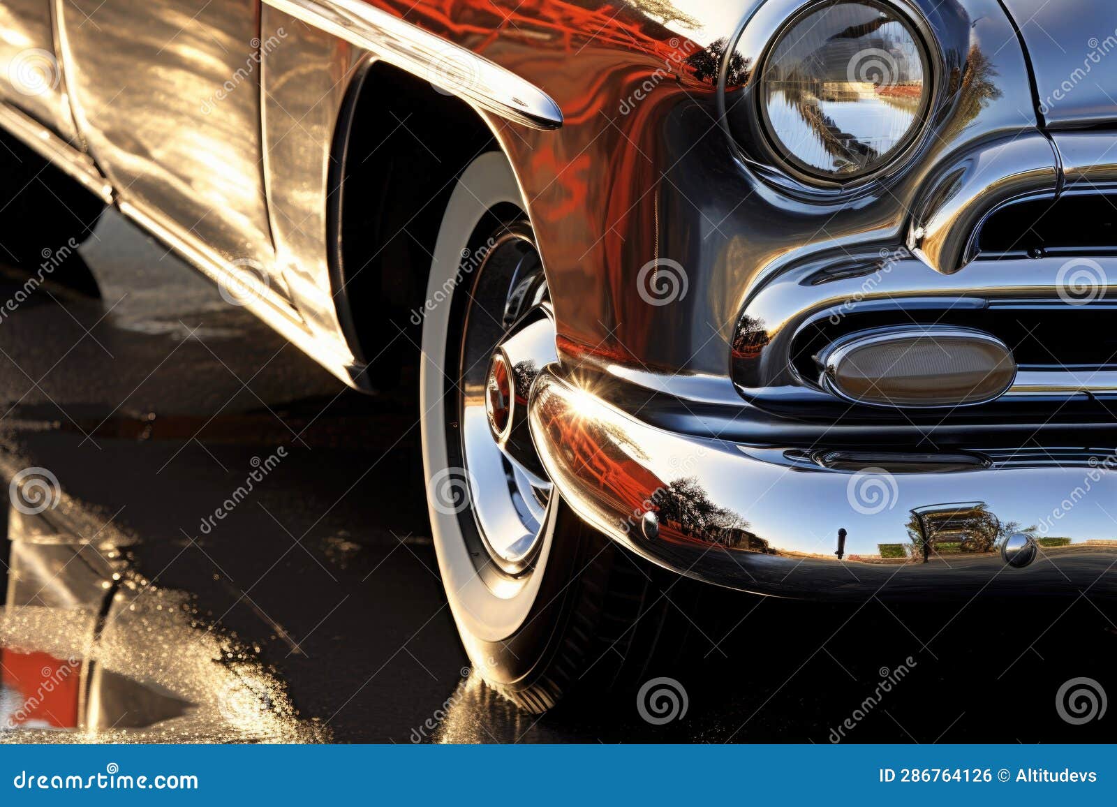 Classic Car Chrome Details Gleaming in Sunlight Stock Illustration ...