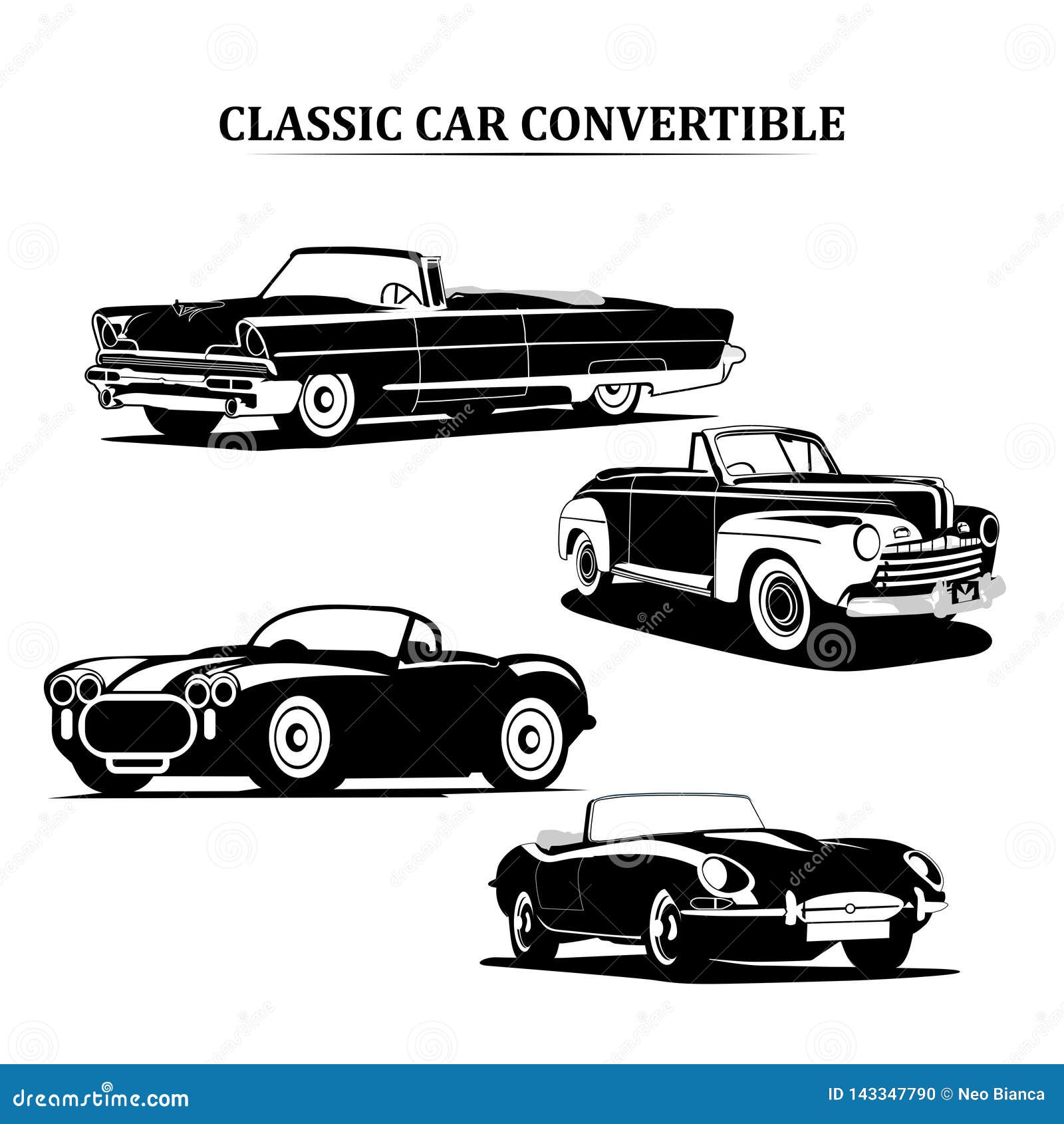 Classic Car Convertible Set Illustration Stock Vector - Illustration of ...