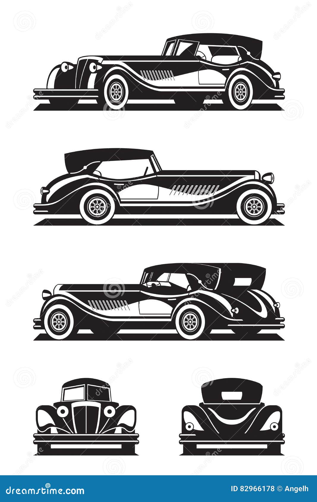 Classic Car in Different Views Stock Vector - Illustration of black ...