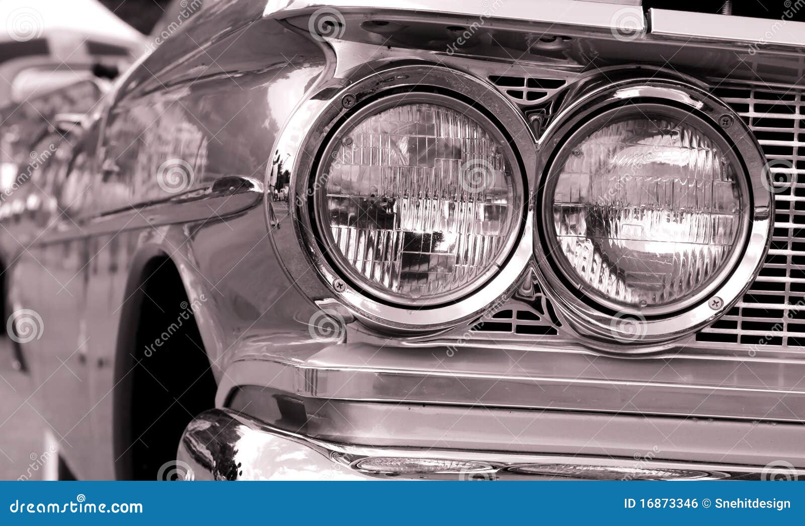 Classic car head lamps stock photo. Image of metal, retro - 16873346
