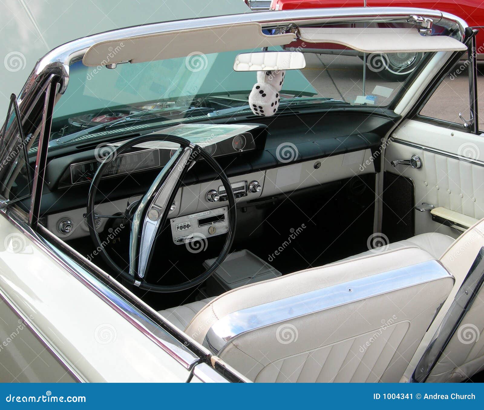 Classic Car Interior with Dice Stock Image - Image of vintage, seats ...