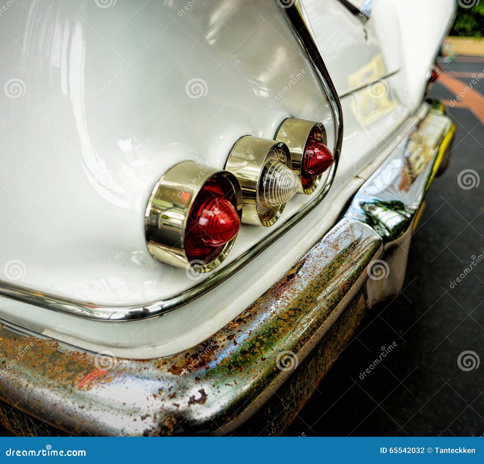 Classic Car Rear Lights with Rusty Bumper Stock Photo - Image of lamp ...