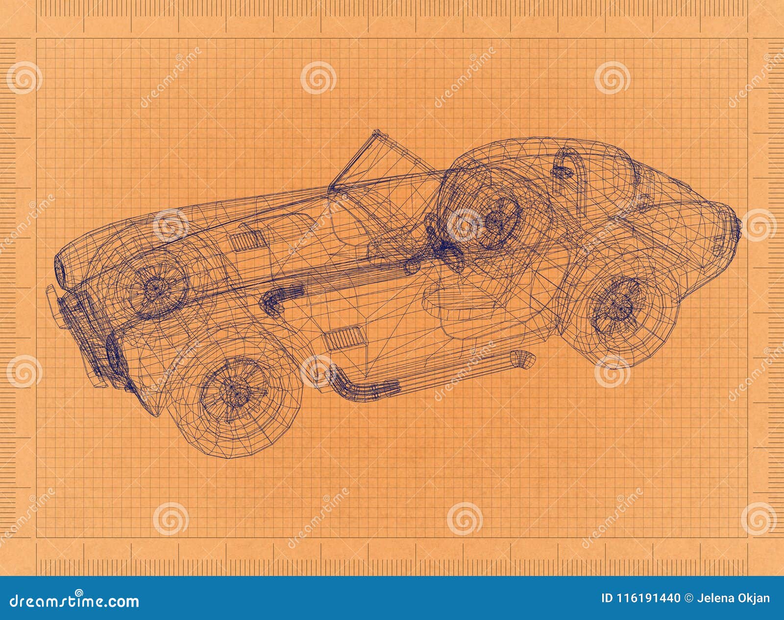 Classic Car - Retro Blueprint Stock Illustration - Illustration of ...