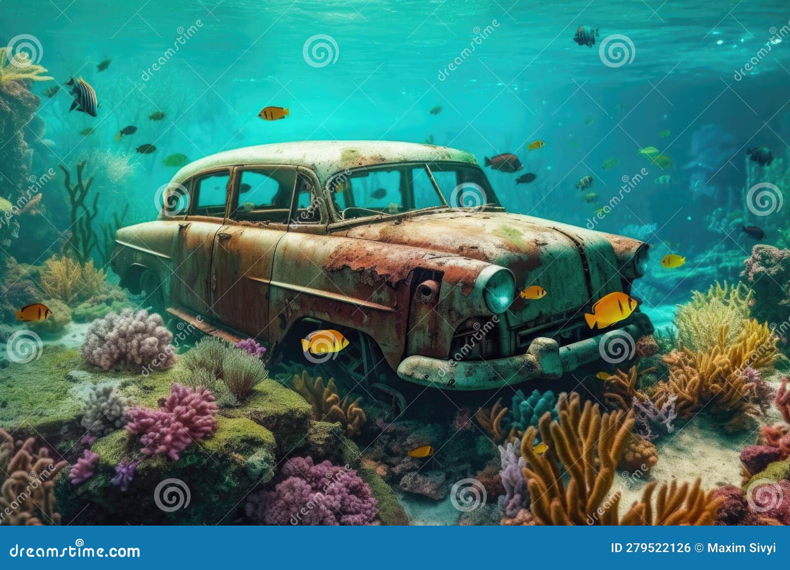 Classic Rusted Wrecked Car Underwater Stock Photo | CartoonDealer.com ...