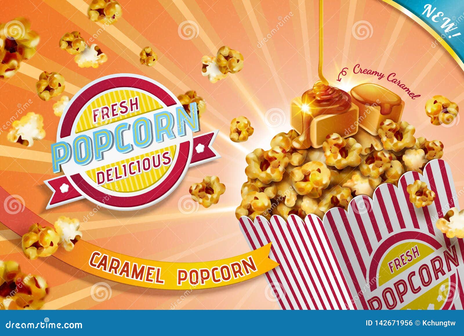 Classic Caramel Popcorn Ads Stock Vector - Illustration of theater ...