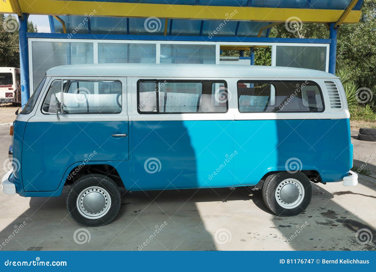 Classic Caravan. German Old Blue Transporter Stock Image - Image of ...