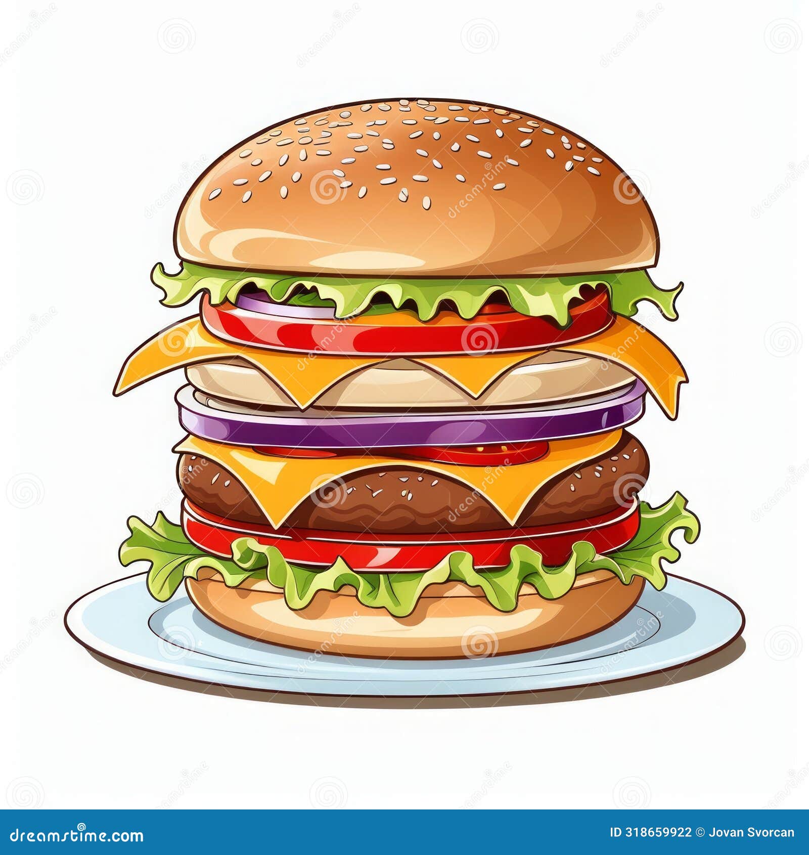 Classic Cartoon Cheeseburger Stock Illustration - Illustration of ...