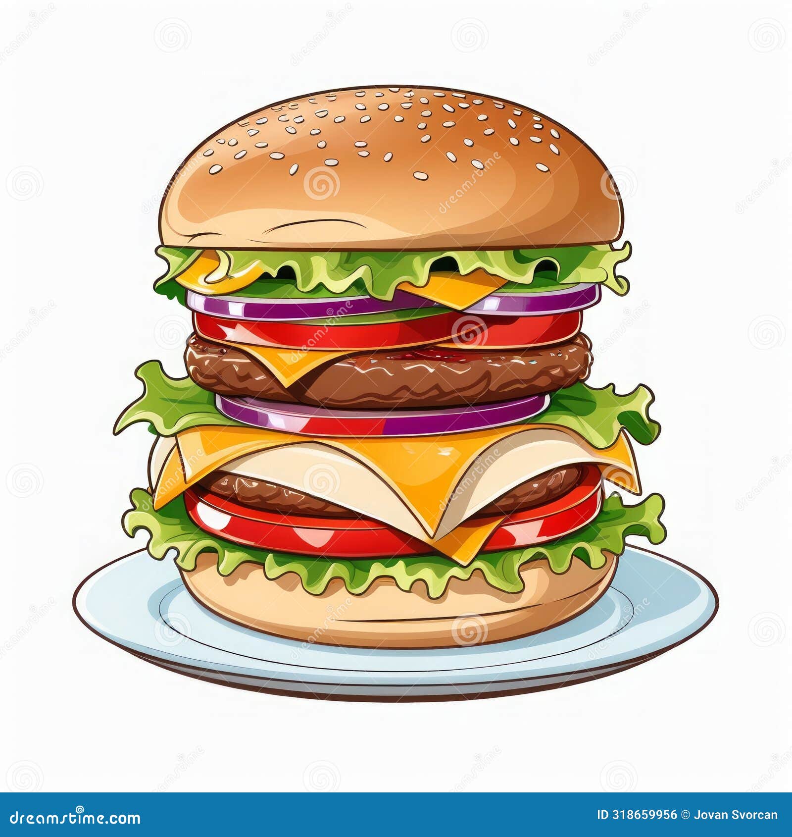 Classic Cartoon Cheeseburger Stock Illustration - Illustration of yummy ...