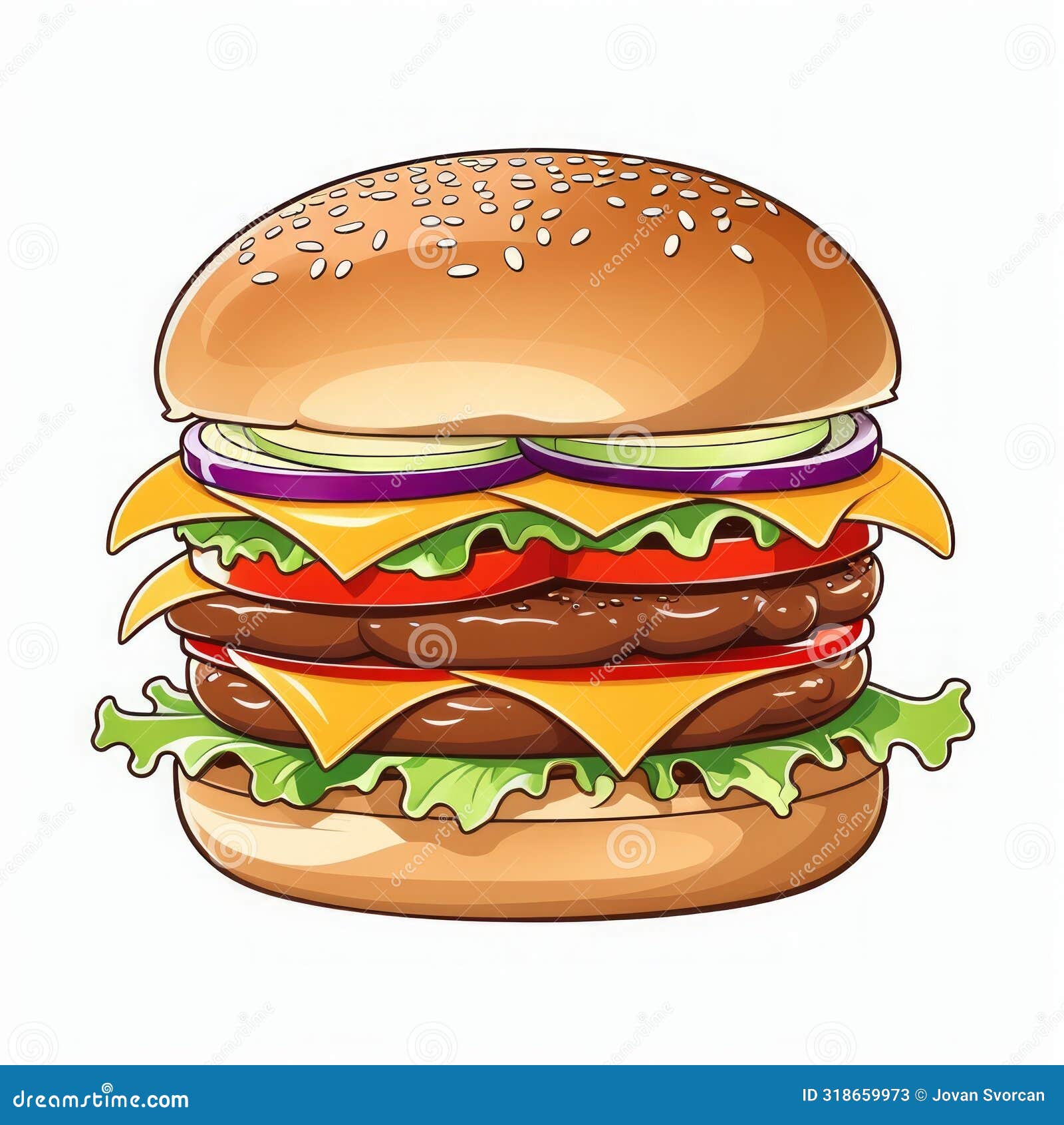 Classic Cartoon Cheeseburger Stock Illustration - Illustration of ...
