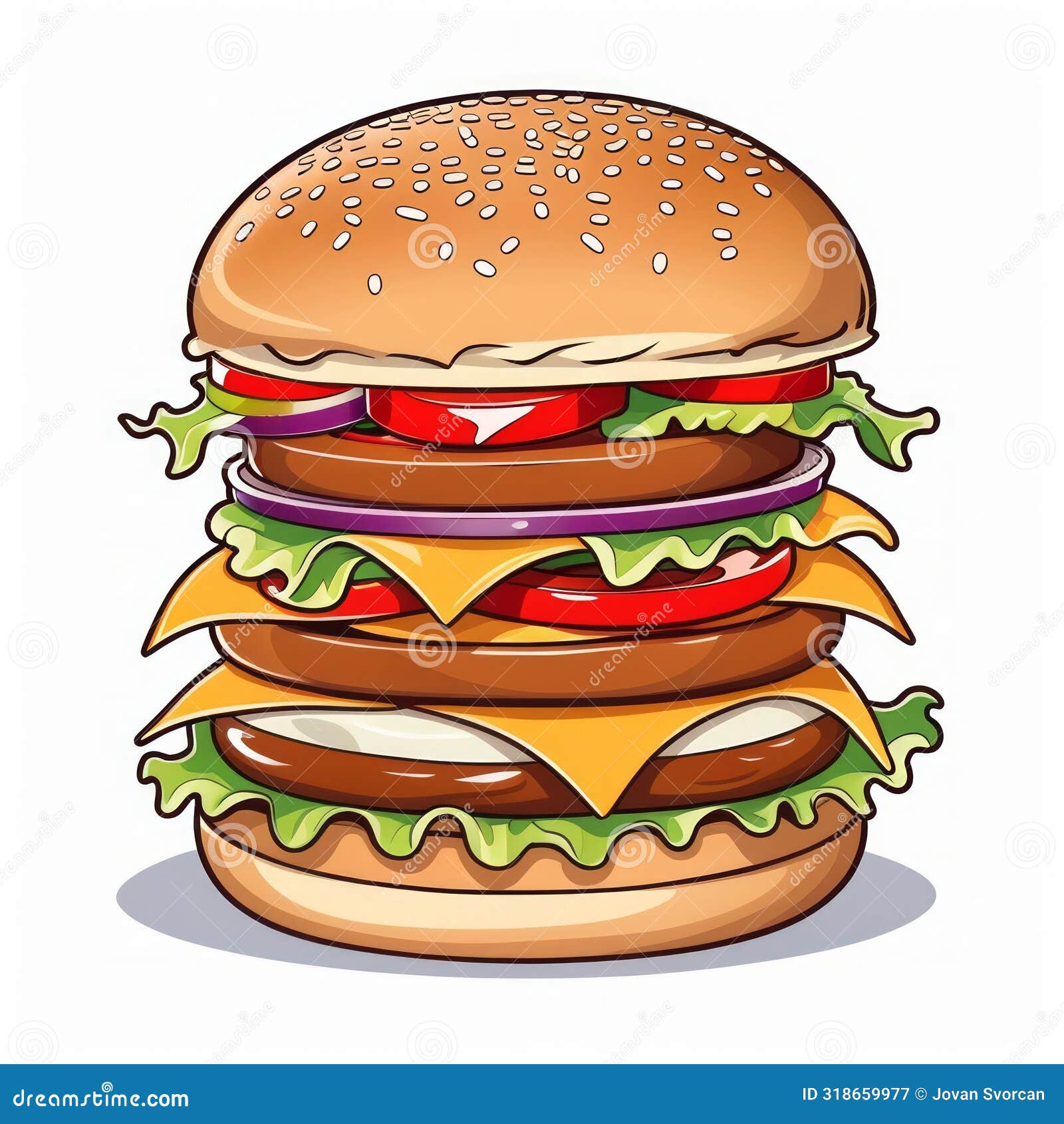 Classic Cartoon Cheeseburger Stock Illustration - Illustration of meat ...
