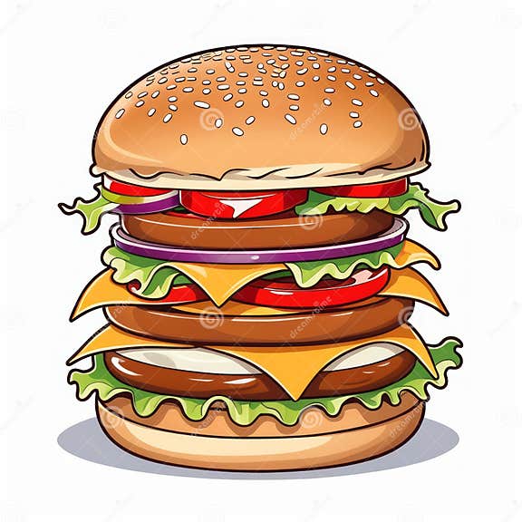 Classic Cartoon Cheeseburger Stock Illustration - Illustration of meat ...