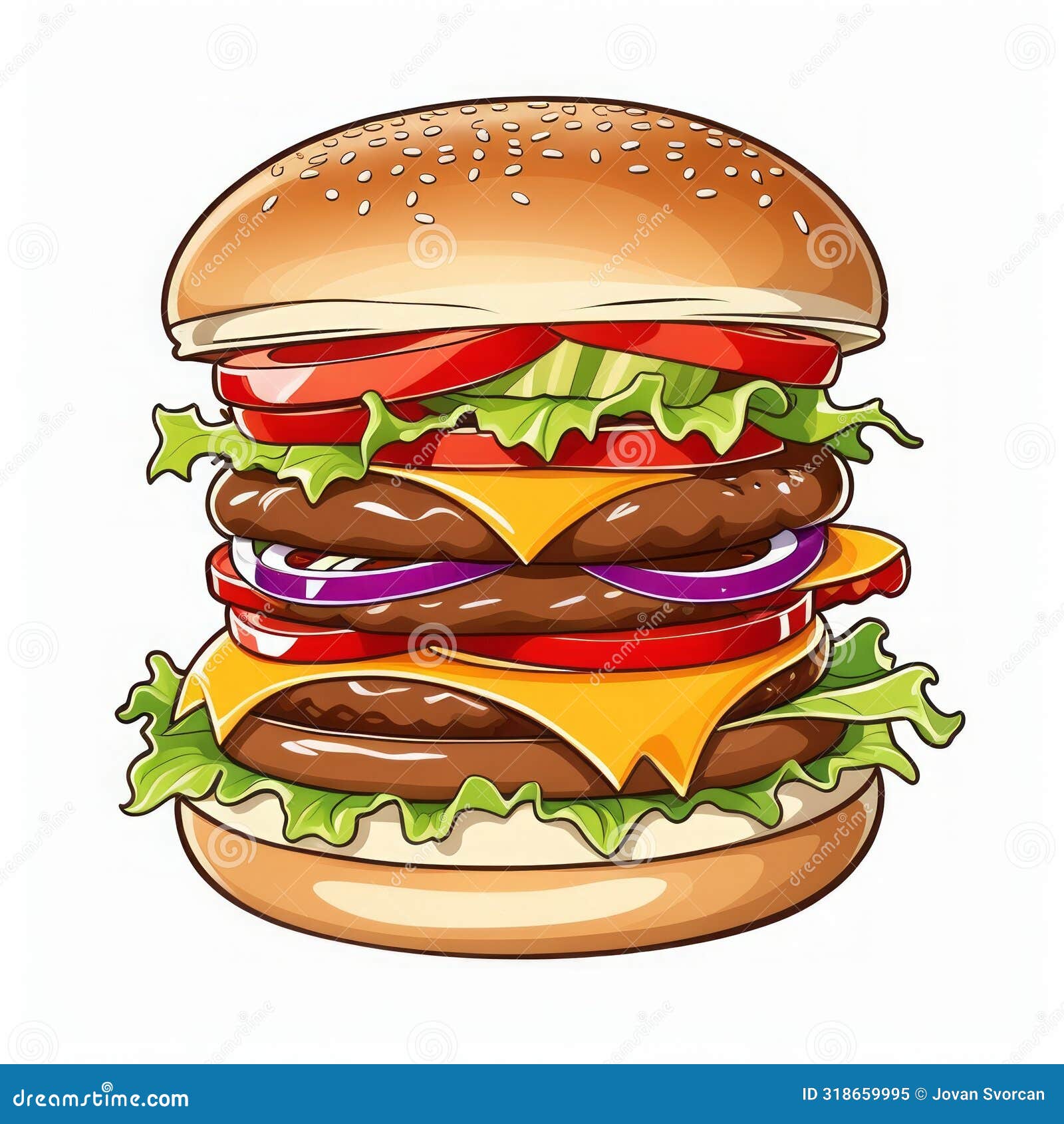 Classic Cartoon Cheeseburger Stock Illustration - Illustration of ...