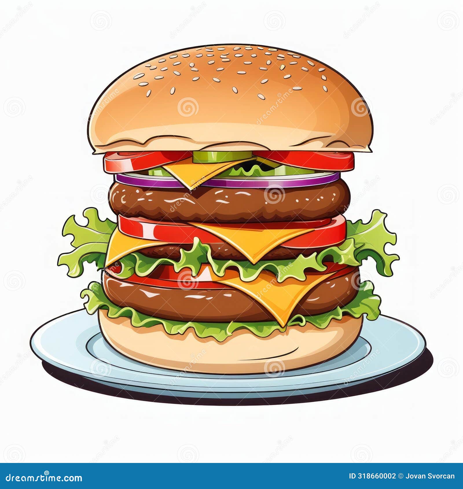 Classic Cartoon Cheeseburger Stock Illustration - Illustration of ...