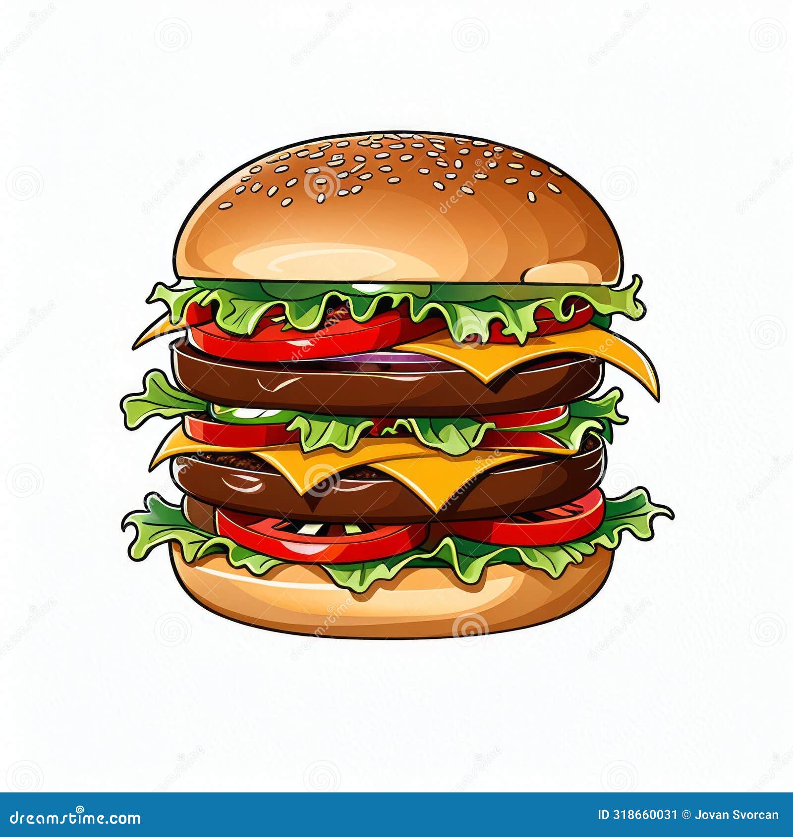 Classic Cartoon Cheeseburger Stock Illustration - Illustration of food ...