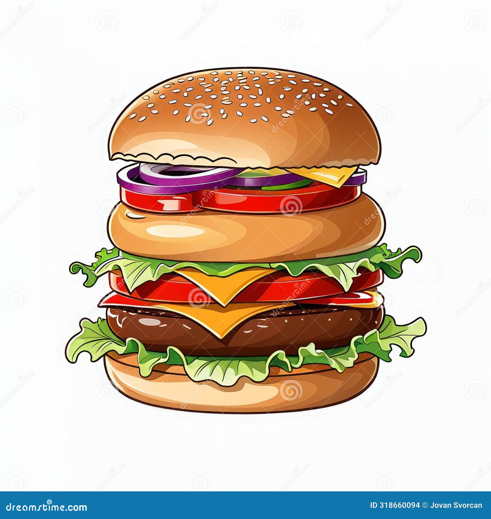 Classic Cartoon Cheeseburger Stock Illustration - Illustration of ...