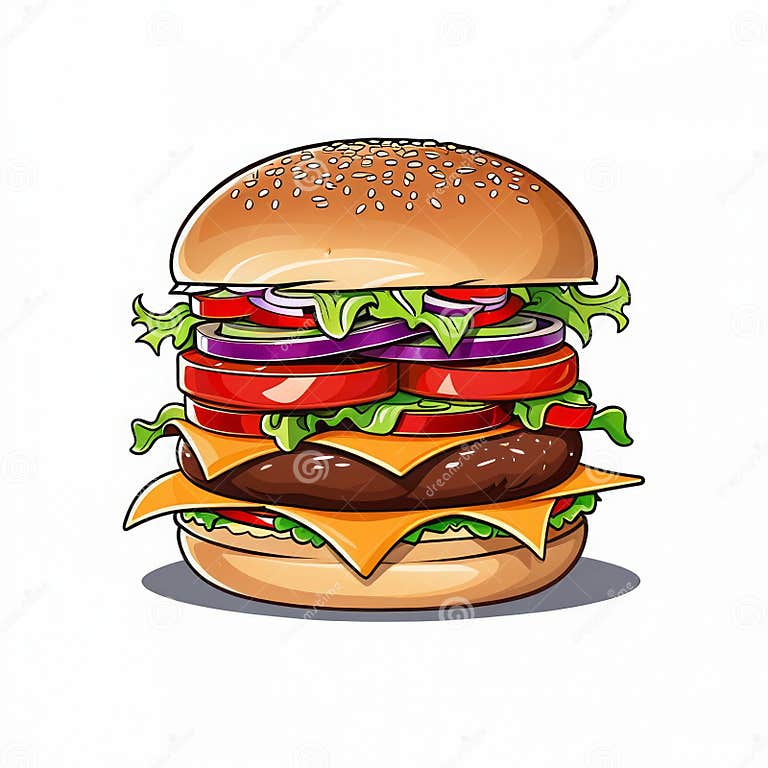 Classic Cartoon Cheeseburger Stock Illustration - Illustration of ...