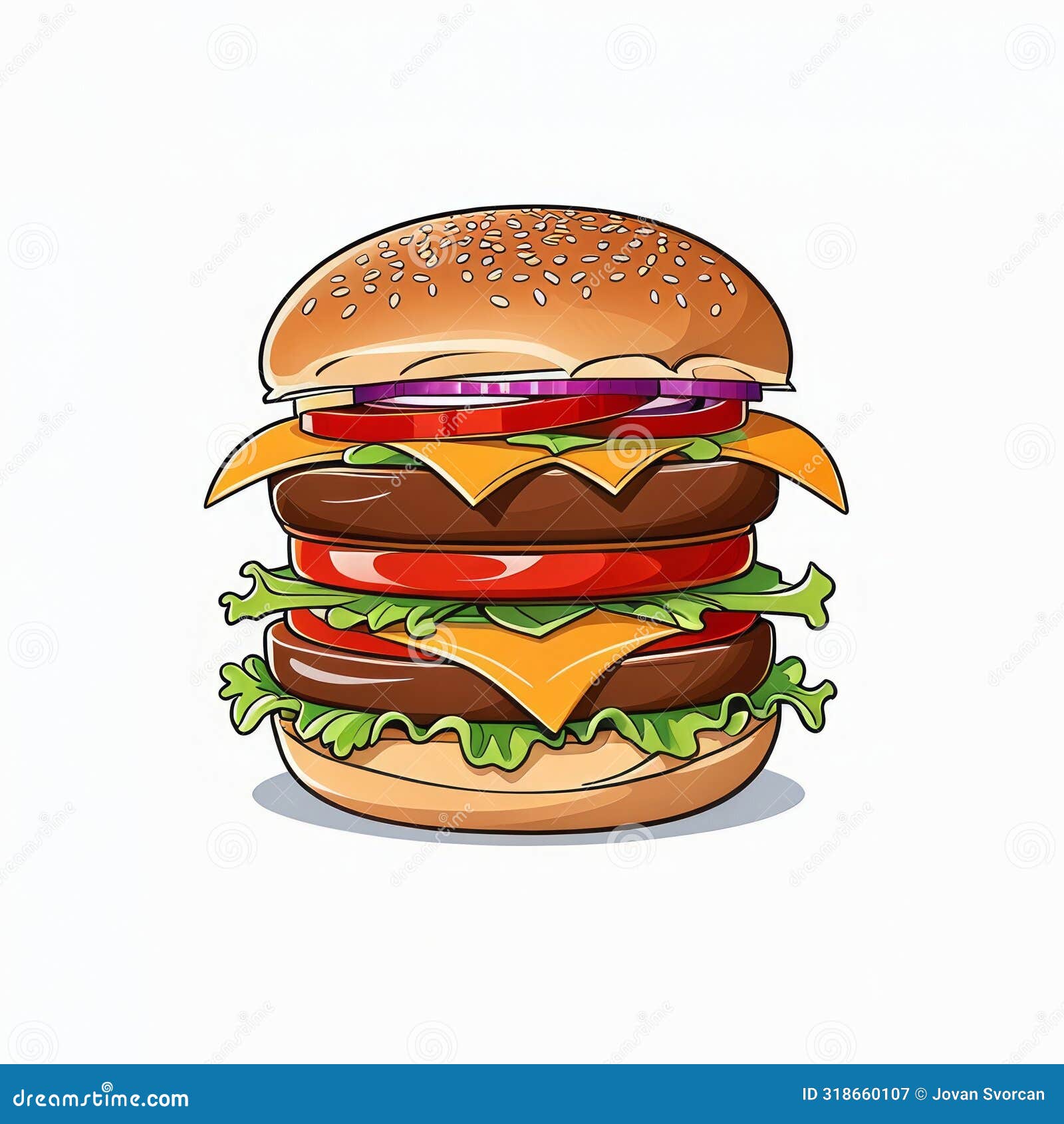 Classic Cartoon Cheeseburger Stock Illustration - Illustration of onion ...