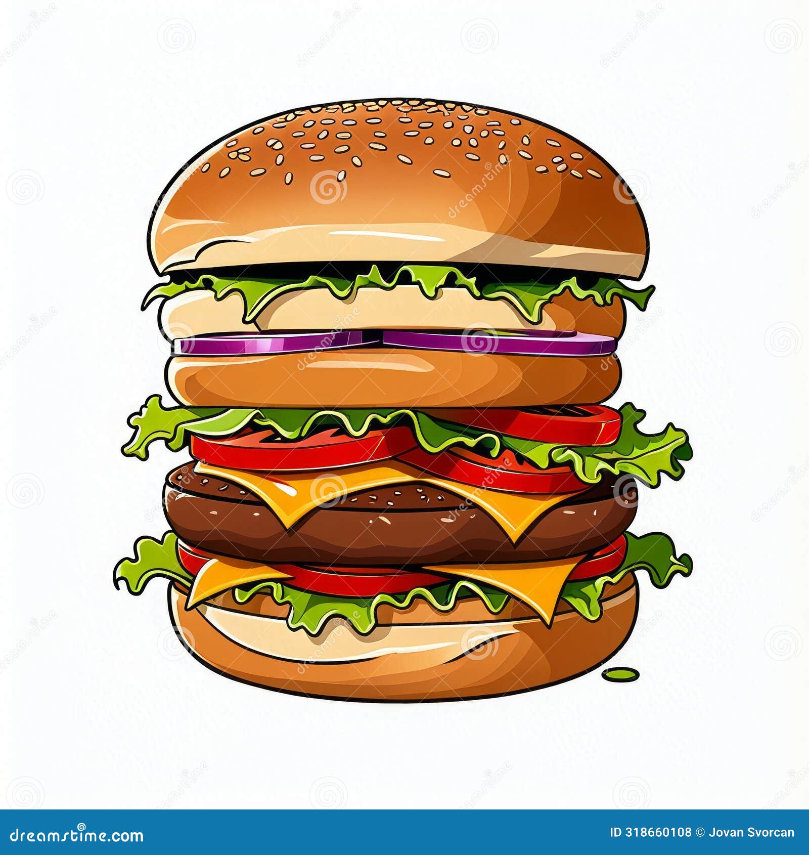 Classic Cartoon Cheeseburger Stock Illustration - Illustration of ...