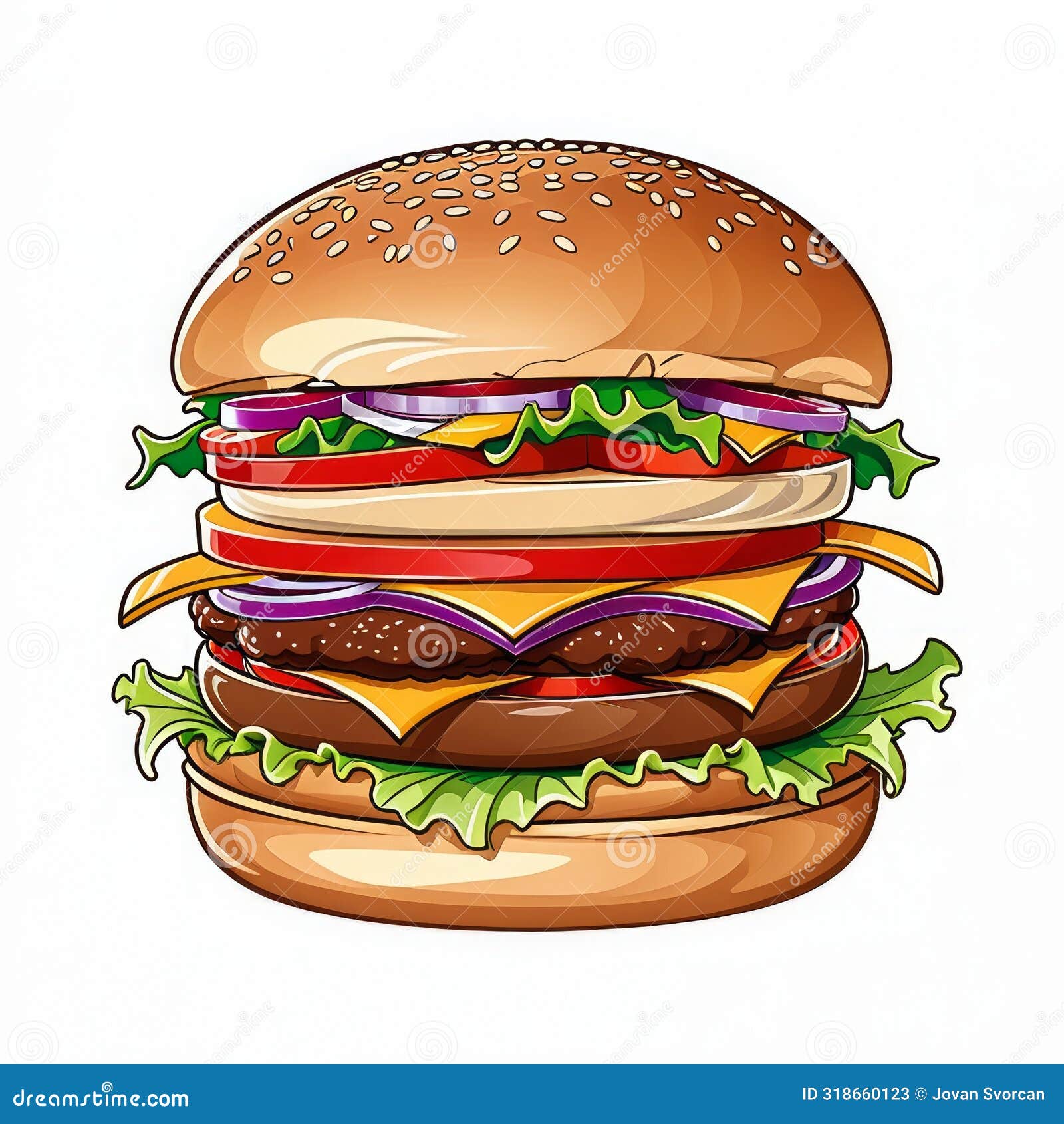 Classic Cartoon Cheeseburger Stock Illustration - Illustration of ...