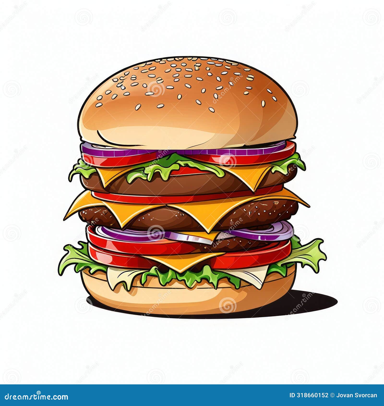 Classic Cartoon Cheeseburger Stock Illustration - Illustration of beef ...