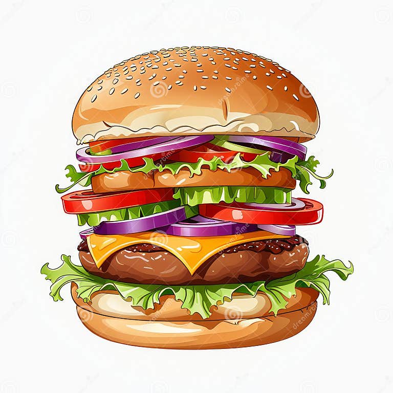 Classic Cartoon Cheeseburger Stock Illustration - Illustration of beef ...