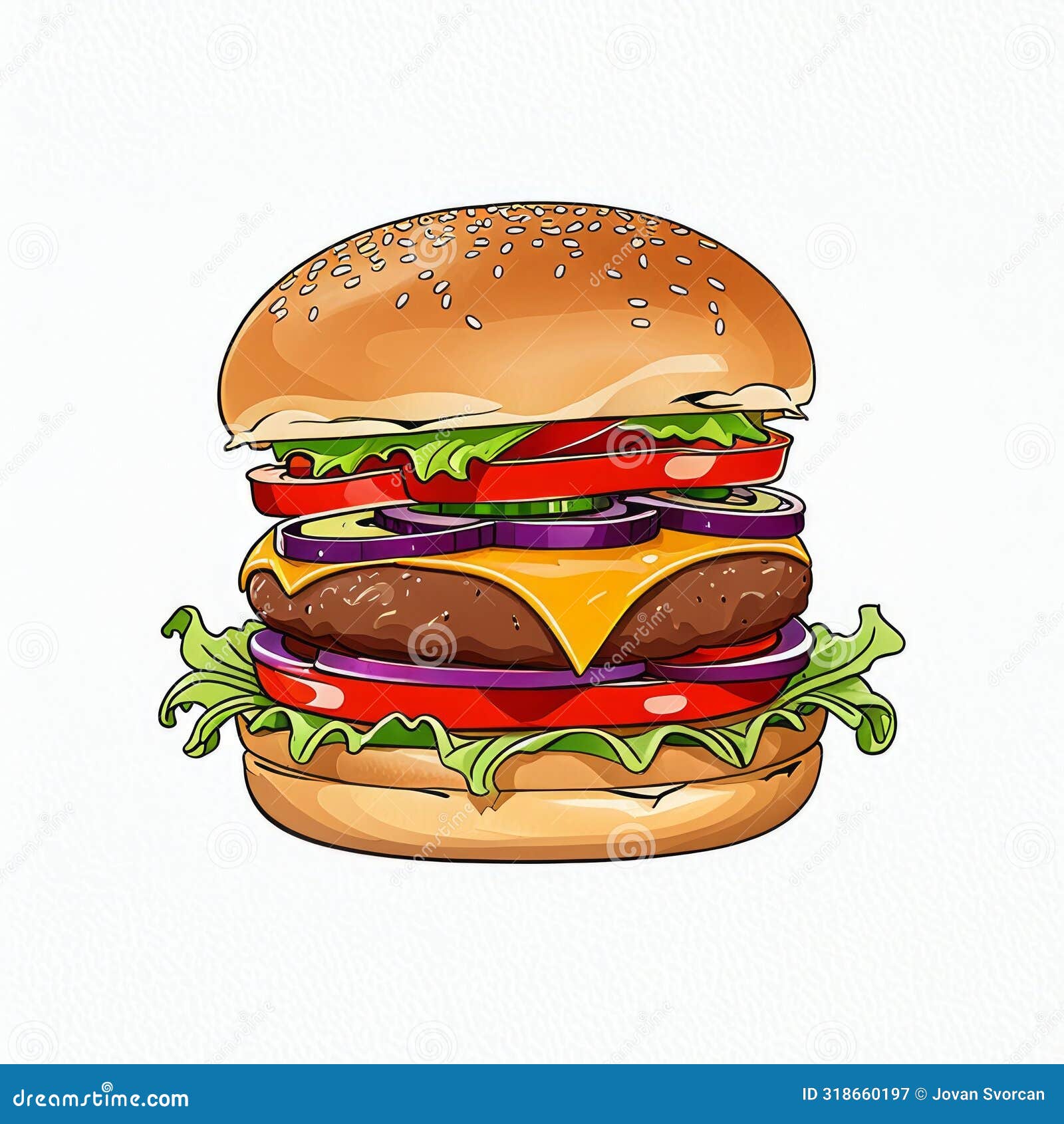 Classic Cartoon Cheeseburger Stock Illustration - Illustration of ...