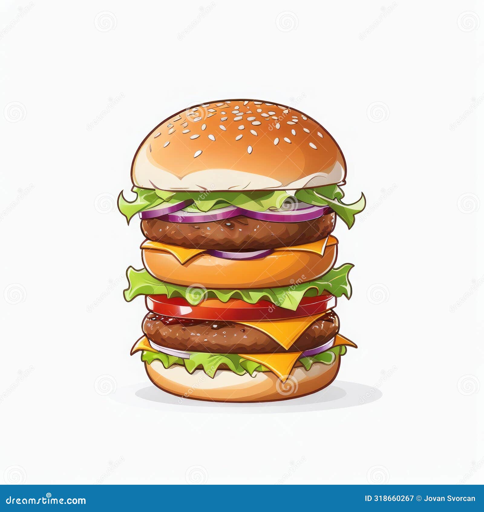 Classic Cartoon Cheeseburger Stock Illustration - Illustration of onion ...