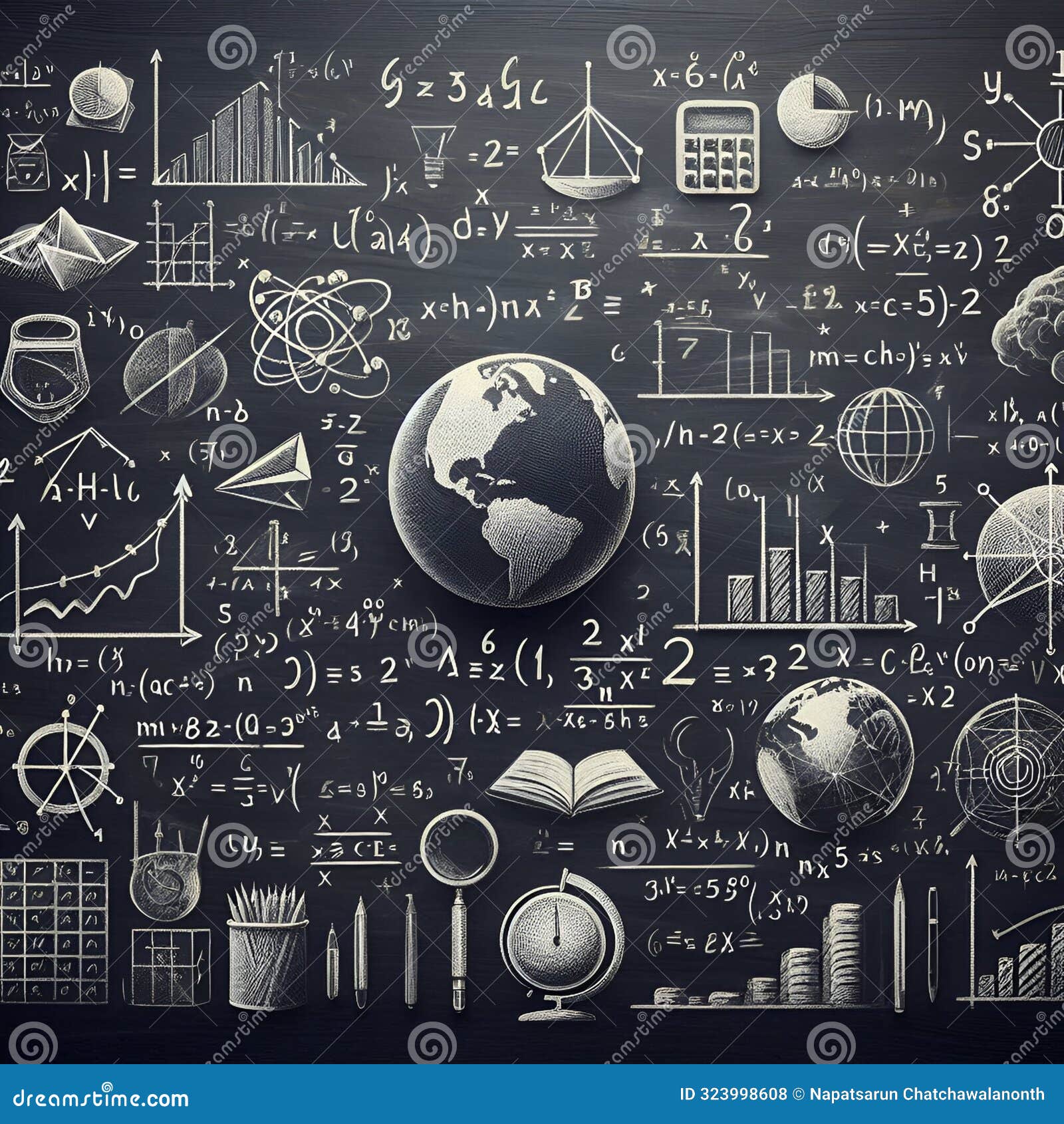 Classic Chalkboard with Chalked Math Formulas, Generative AI. Stock ...