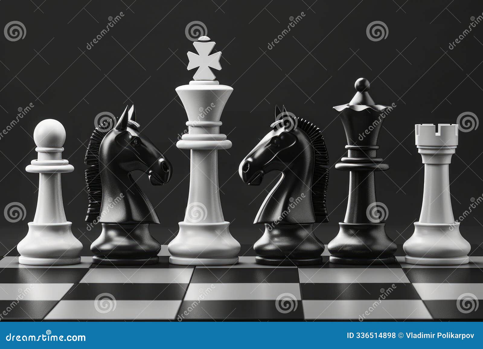 A Classic Chess Game Setup Featuring Black and White Pieces on a Plain ...