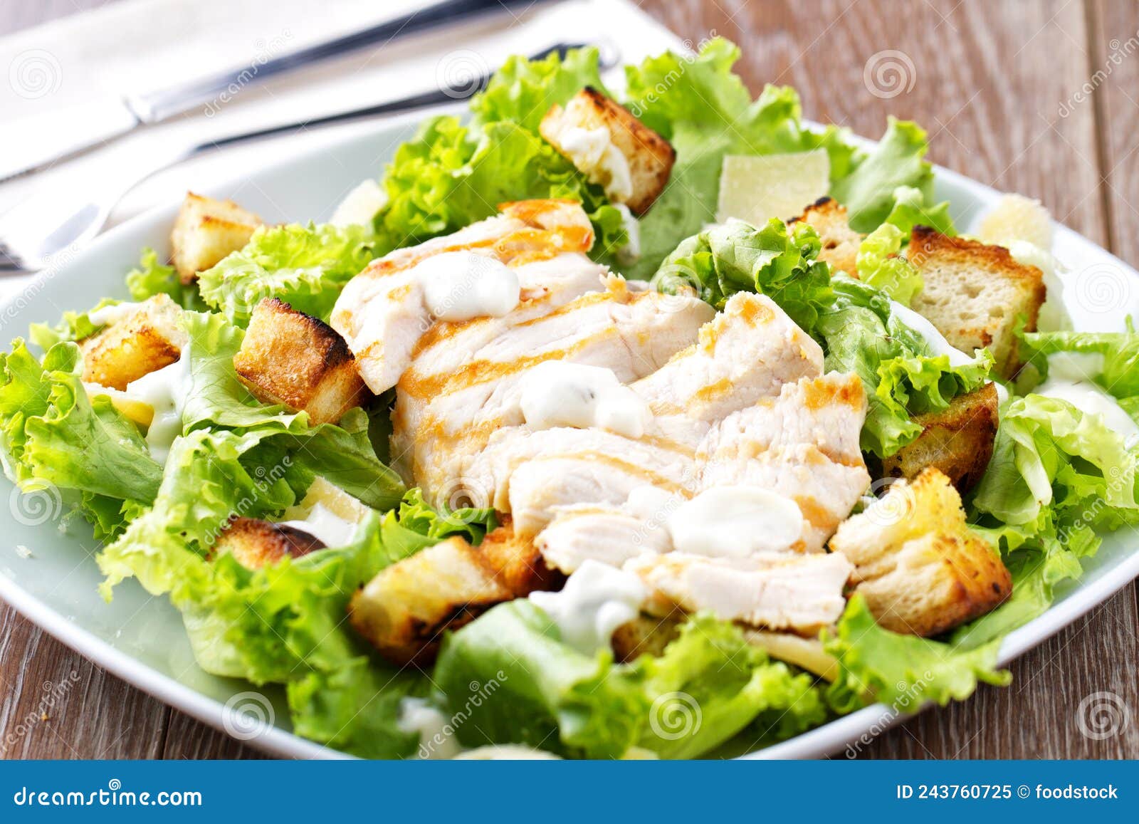 Classic Chicken Caesar Salad on a Plate. Stock Image - Image of food ...