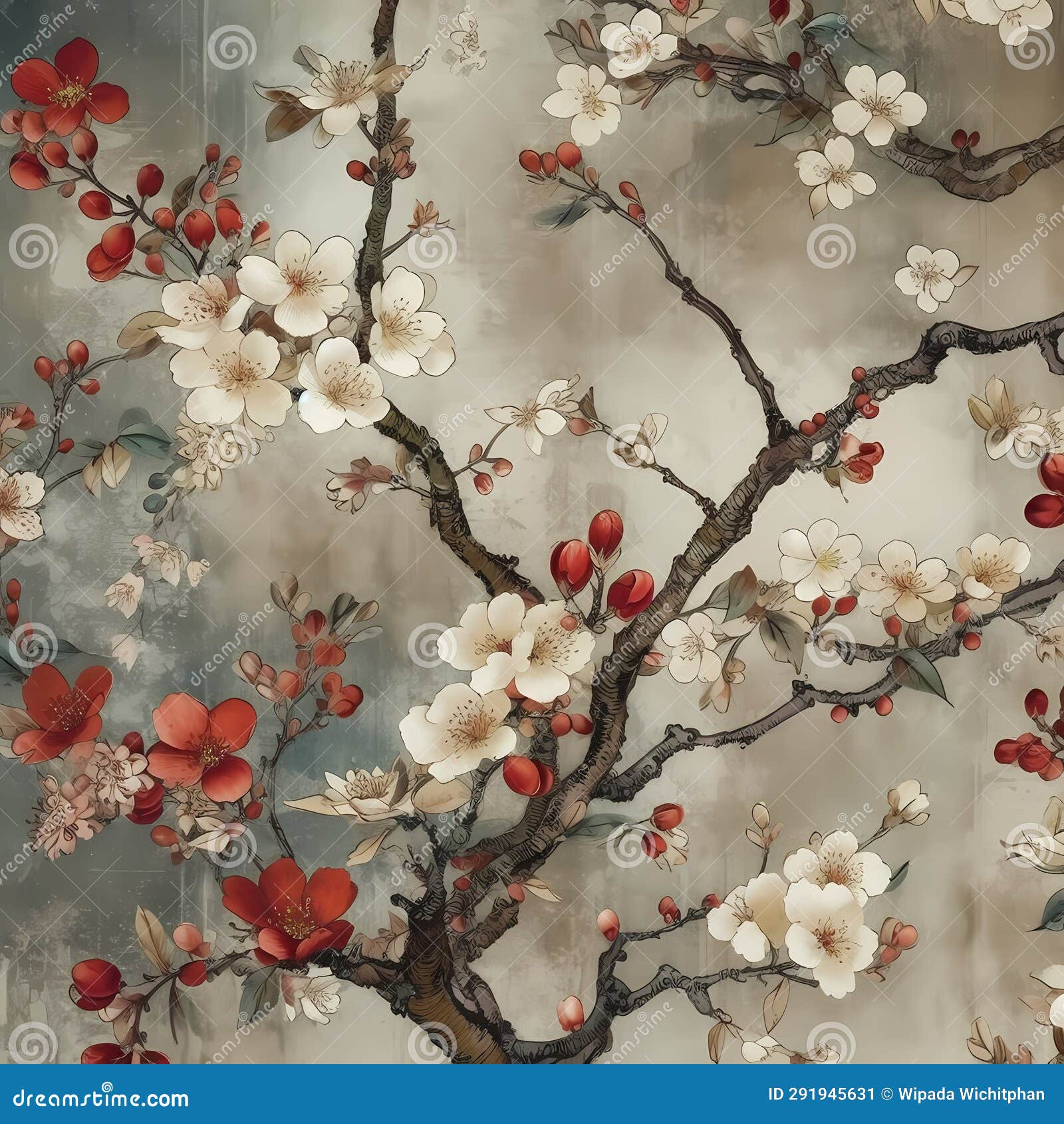 Classic Chinoiserie Wallpaper Featuring A Design Of Sakura Flower ...