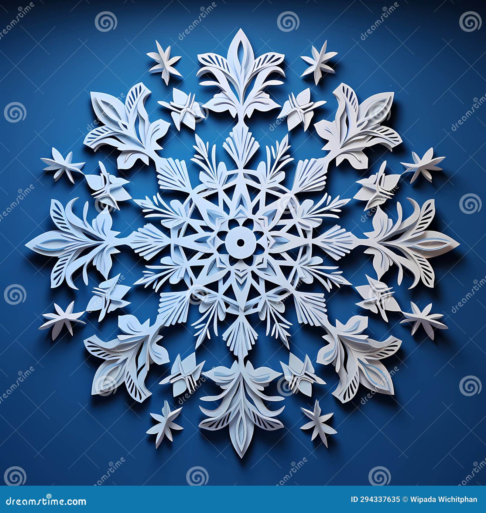 Christmas Snow Flake Graphic with 2D on Blue Background Stock ...