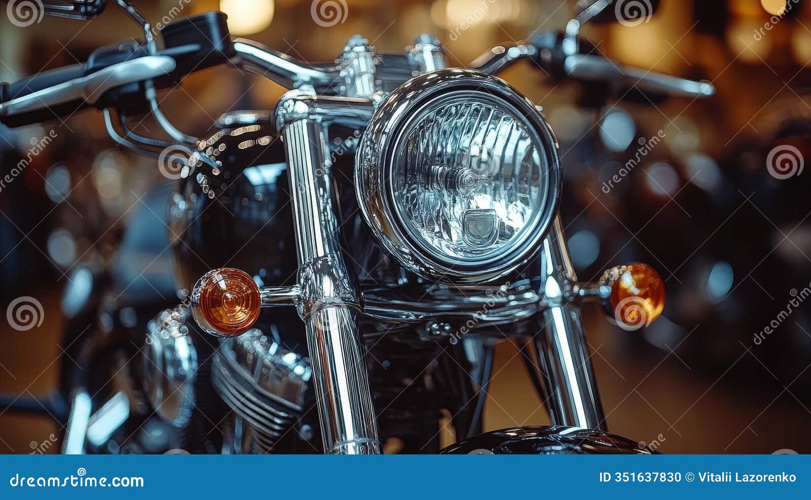 Classic Chrome Motorcycle Headlight with Glossy Finish in Showroom ...