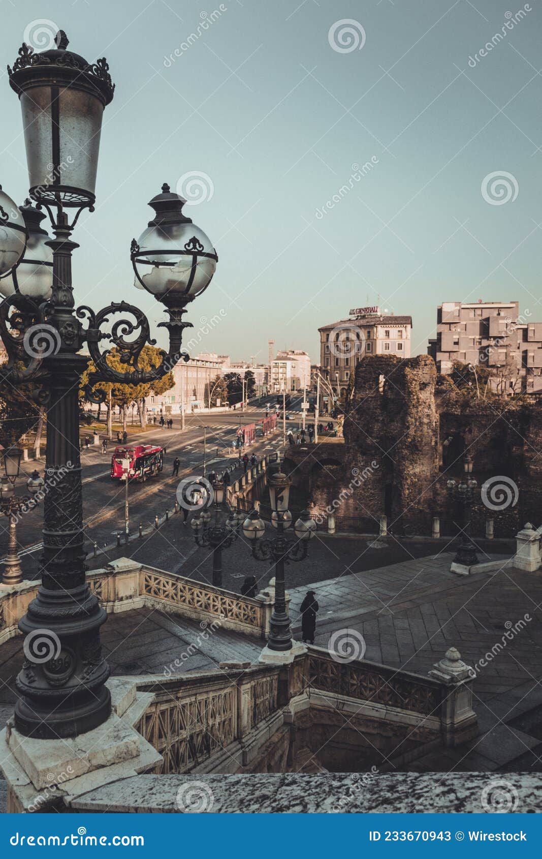 Classic Cityscape Behind Lamp Post in the Balcony Stock Image - Image ...