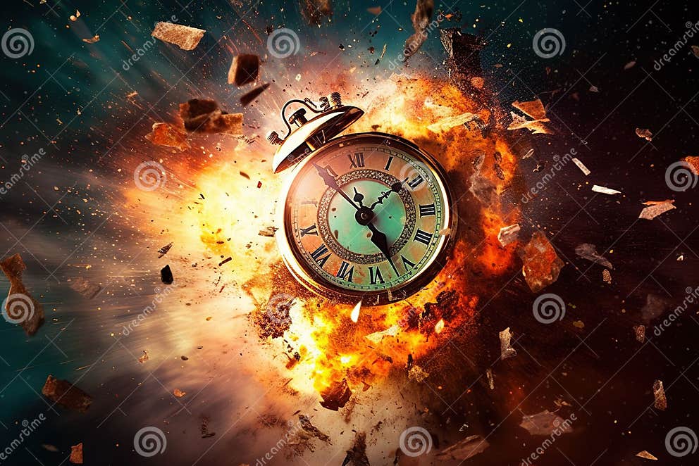 Classic Clock Explode in Space, Time Concept Illustration Stock ...