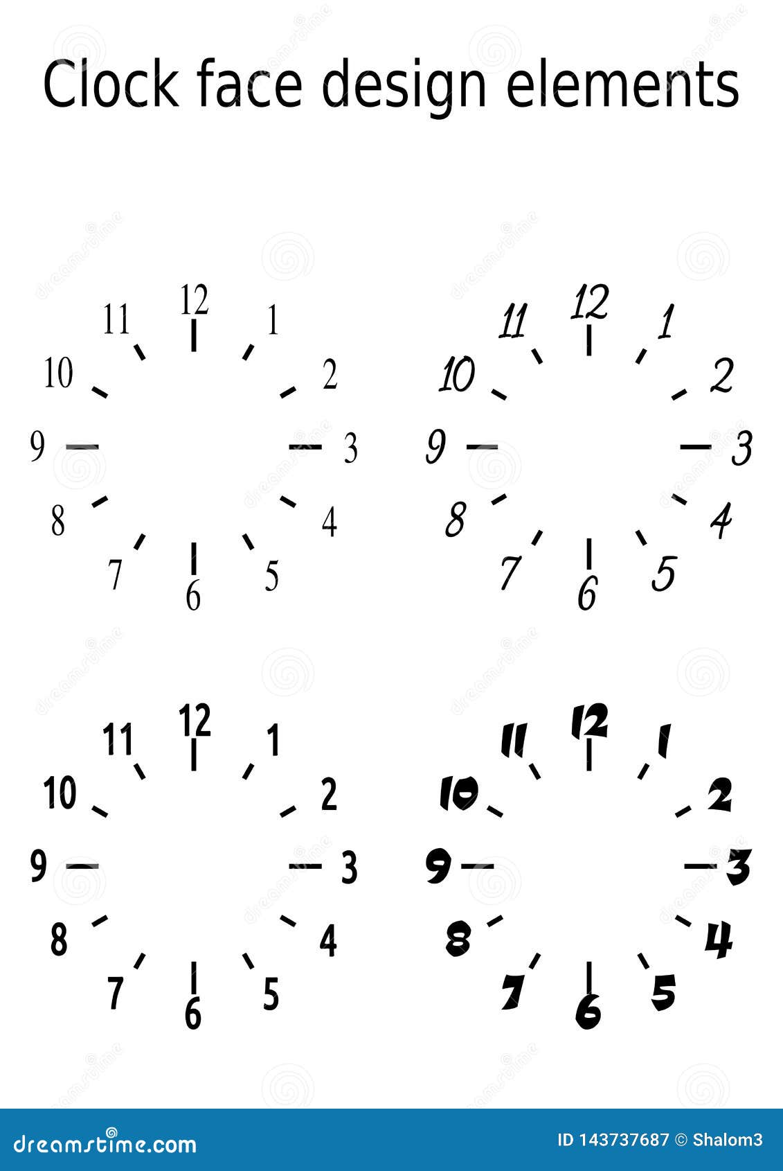 Classic Clock Face Design Elements, Set of Four Clock Faces in ...