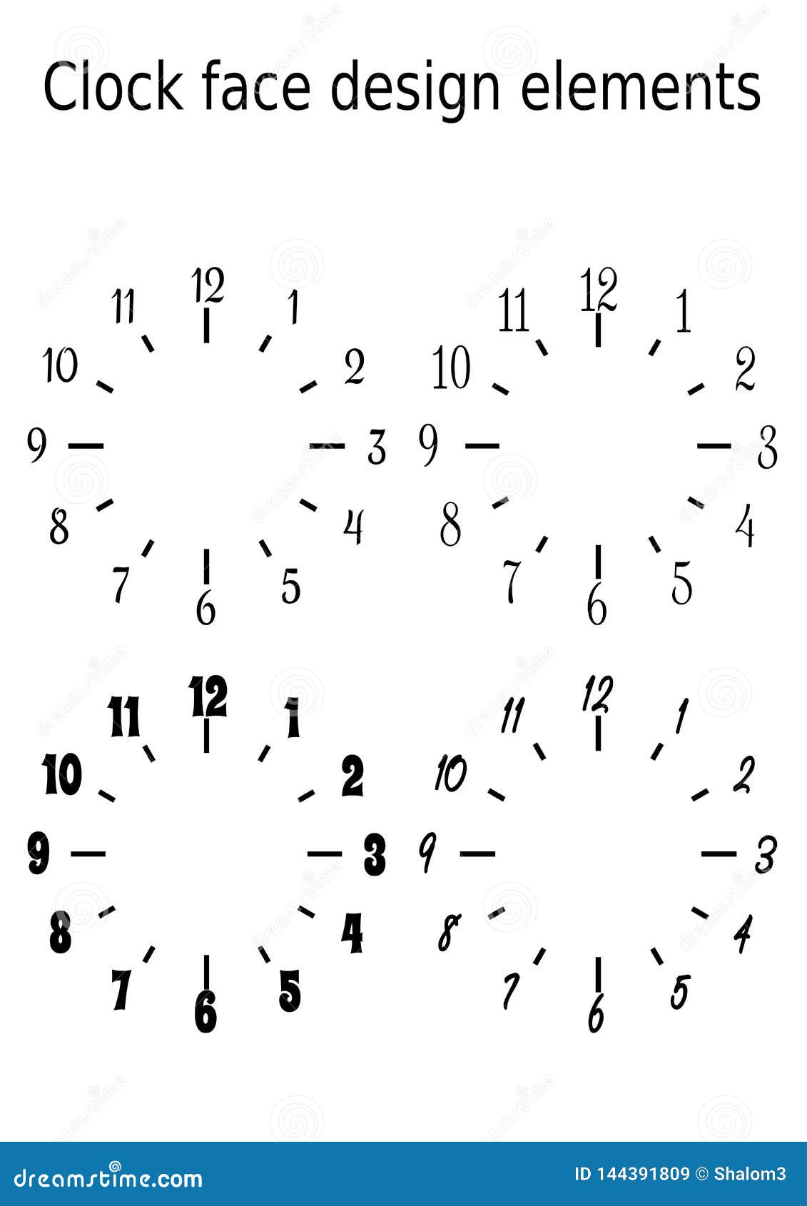 Classic Clock Face Design Elements, Set of Four Clock Faces in ...