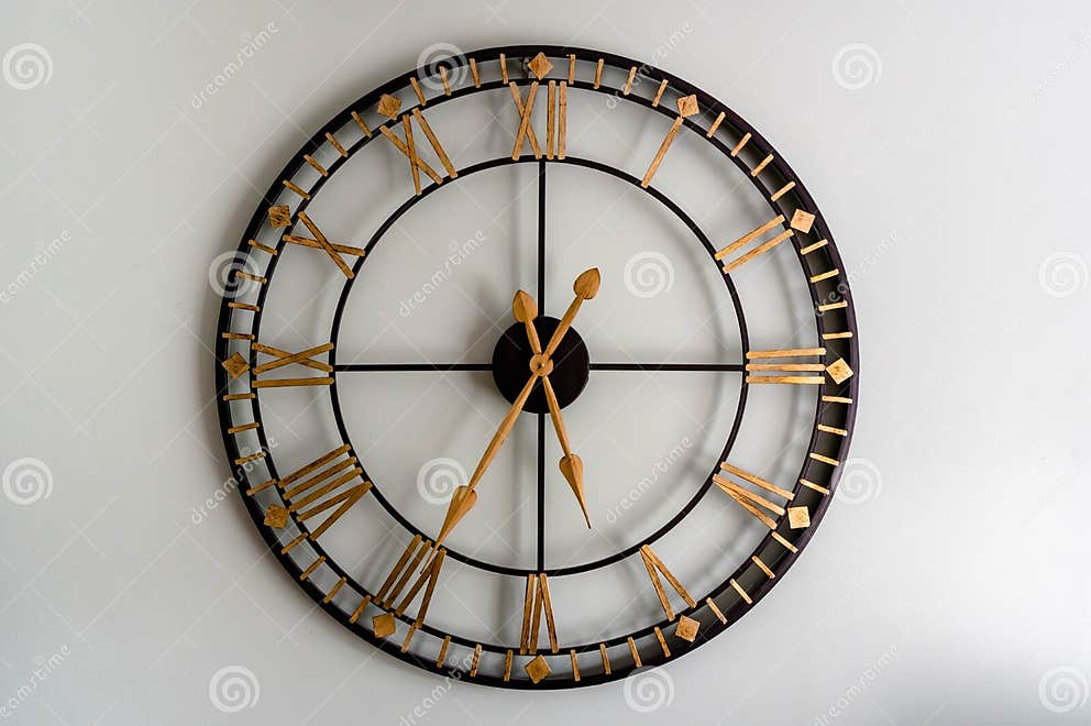 Classic Clock with Moving Pointer on Green Wall Stock Photo - Image of ...