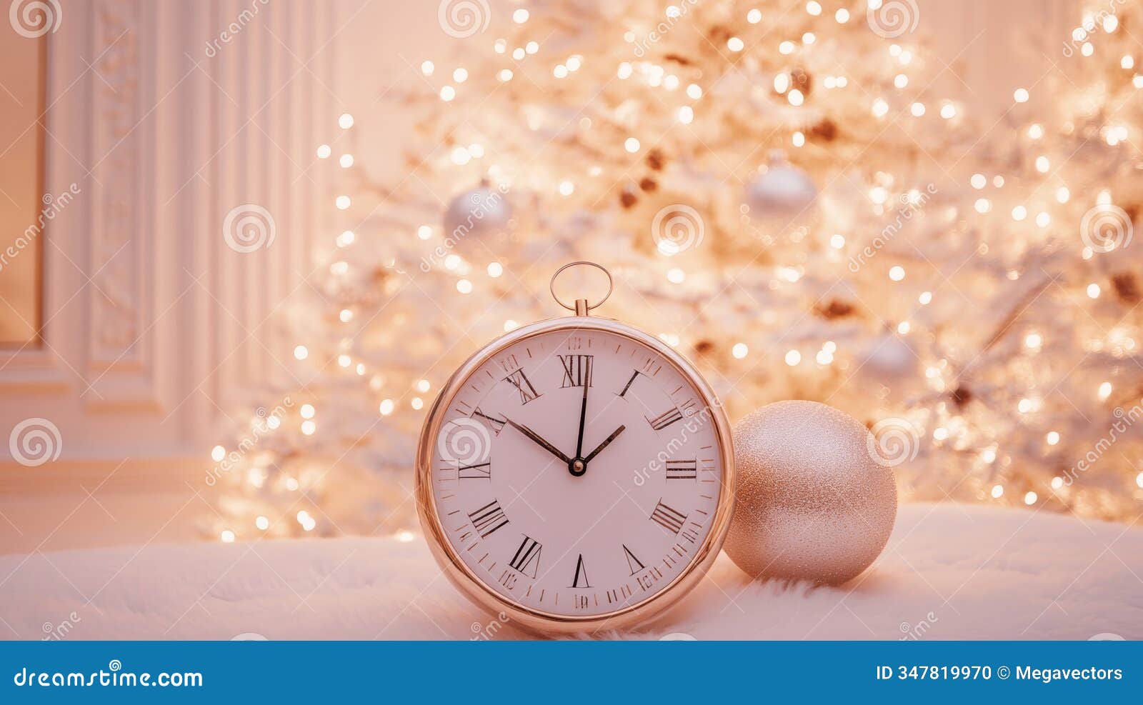 A Classic Clock Set Against a Glowing Christmas Tree, Symbolizing a ...